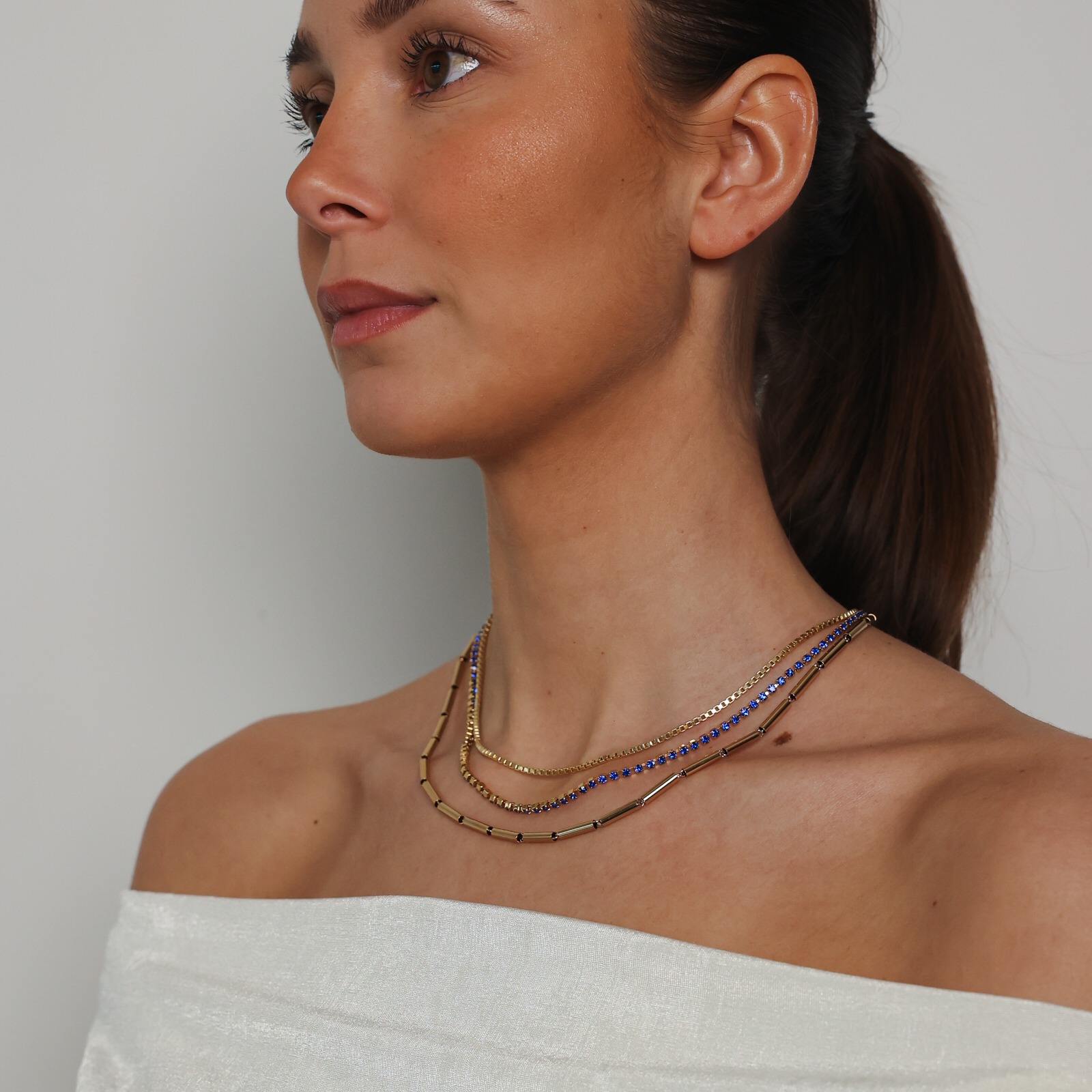 Tilly royal blauw strass en tube chain ketting – Souvenirs de Pomme